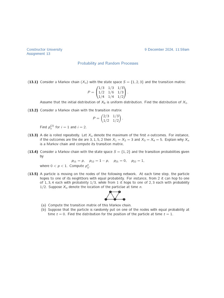 Probability and Random Processes PS13 | PDF