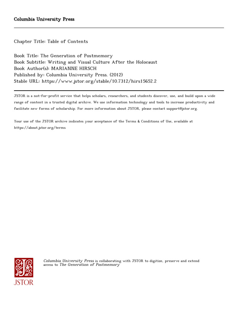 Postmemory & Visual Culture TOC | PDF