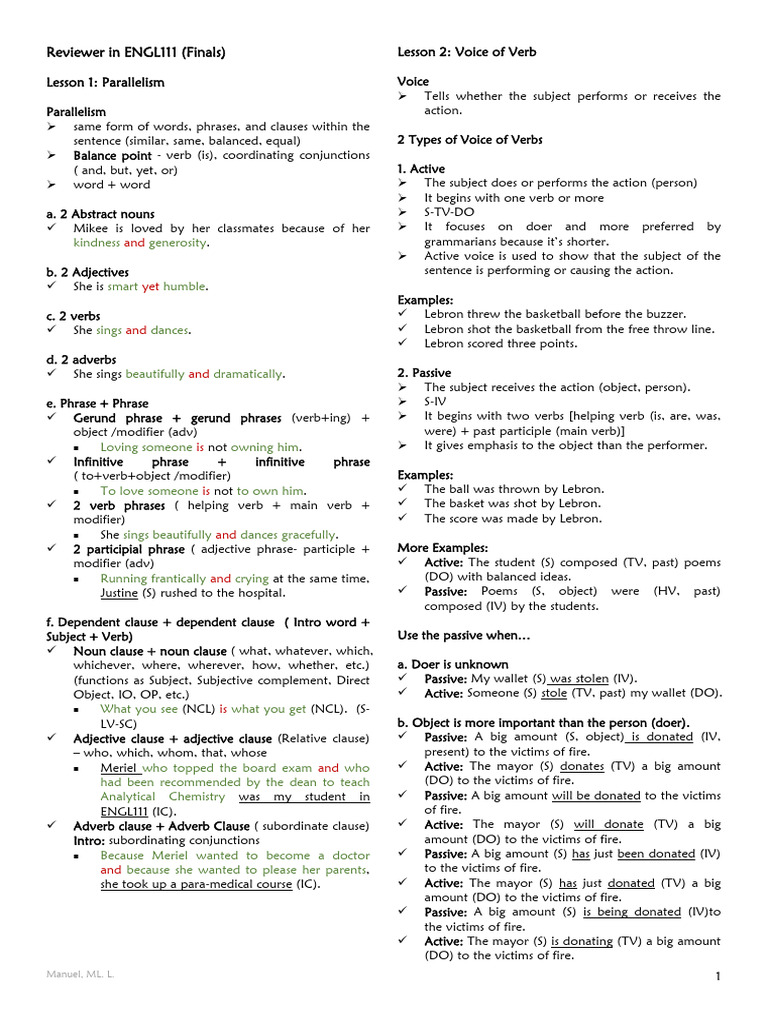 Mastering Parallelism and Voice in Writing | PDF | Verb | Semantic Units