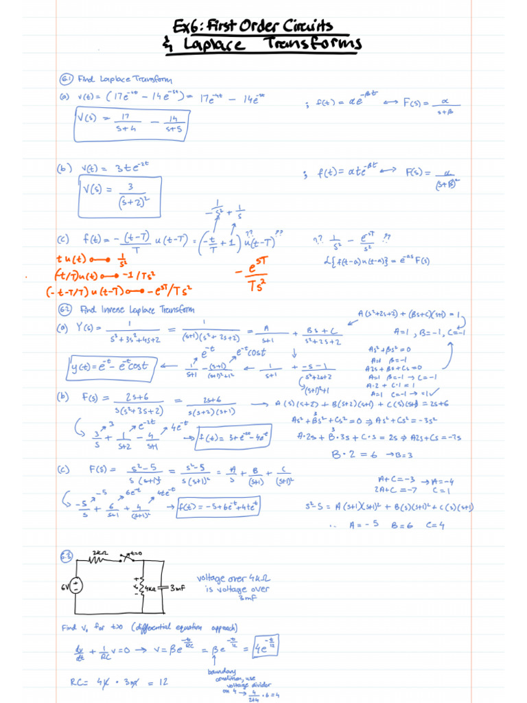 Excersizes 6 First Order Circuits and Laplace Transforms | PDF