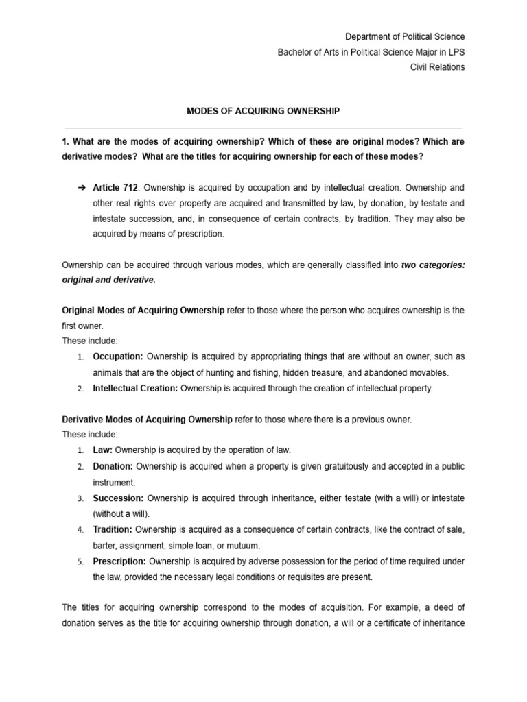 Modes of Acquiring Ownership | PDF | Easement | Property