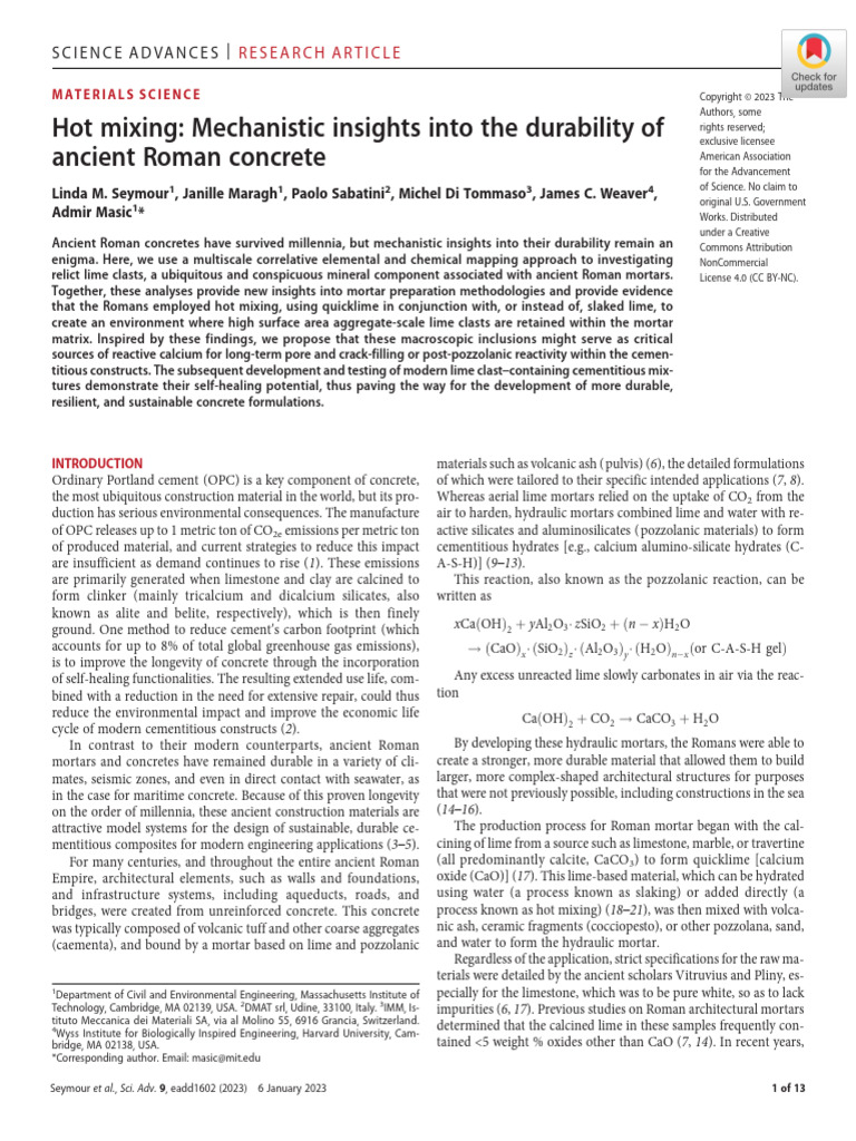 Hot Mixing Mechanistic Insights Into The Durability of Ancient Roman ...