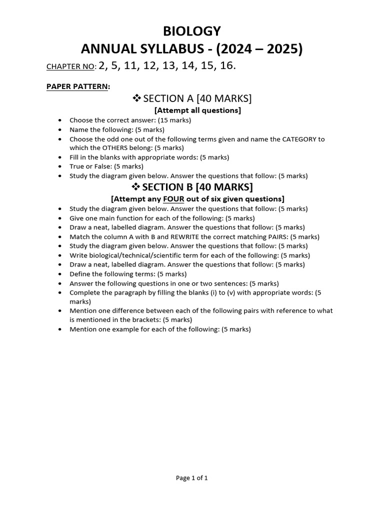 Biology Annual Syllabus 2024-2025 | PDF