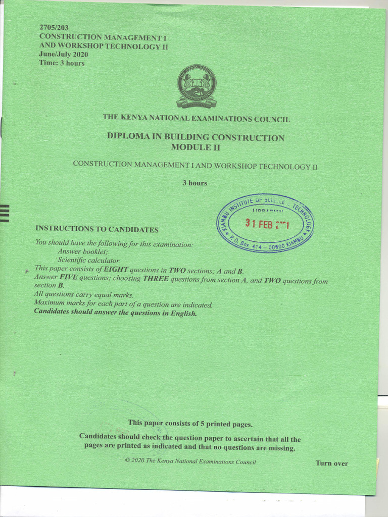 Construction Management I and Workshop Technology II Module II June ...
