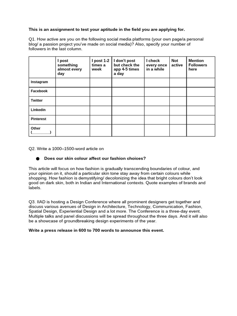 IIAD - Senior Content Writer Test 2024 | PDF