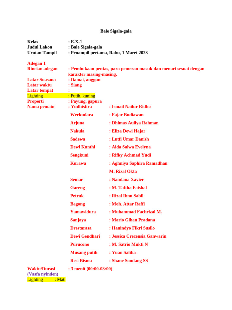 Naskah Bale Sigala-gala Revisi Bu Iis Fix Fix Lighting | PDF