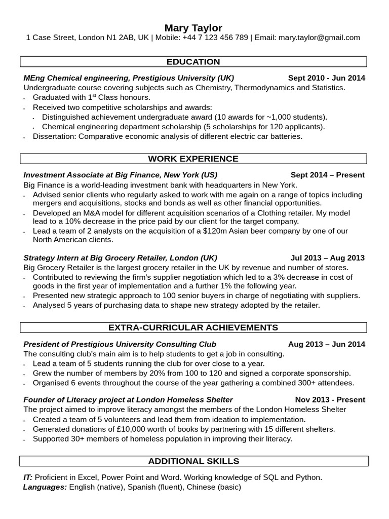 Victor Cheng - McKinsey Resume Sample | PDF | Mergers And Acquisitions ...
