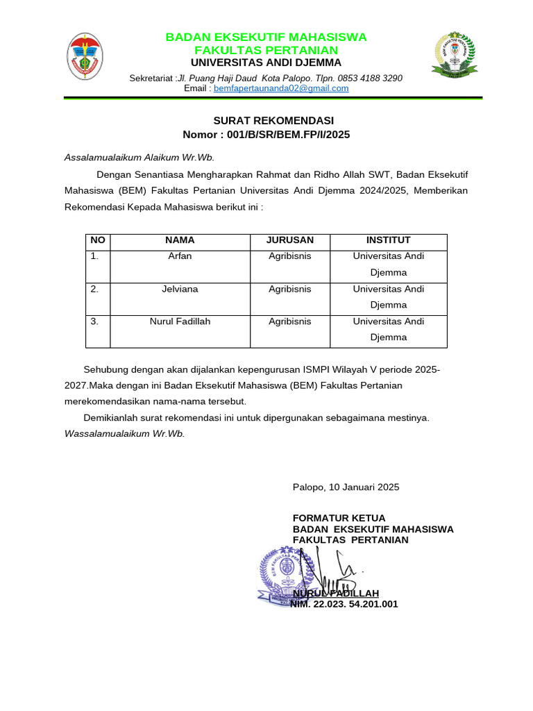 SURAT REKOMENDASI Bem | PDF