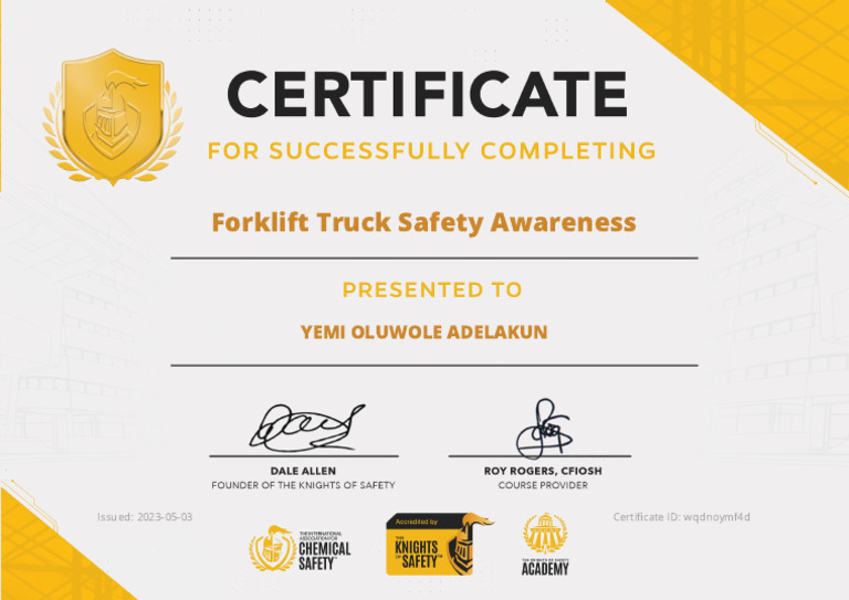 Forklift Safety Awareness Certification | PDF