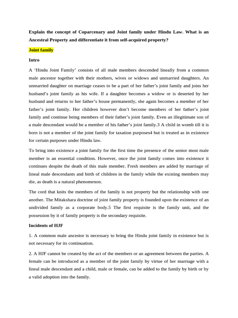 Hindu Joint Family & Coparcenary | PDF | Concurrent Estate | Marriage