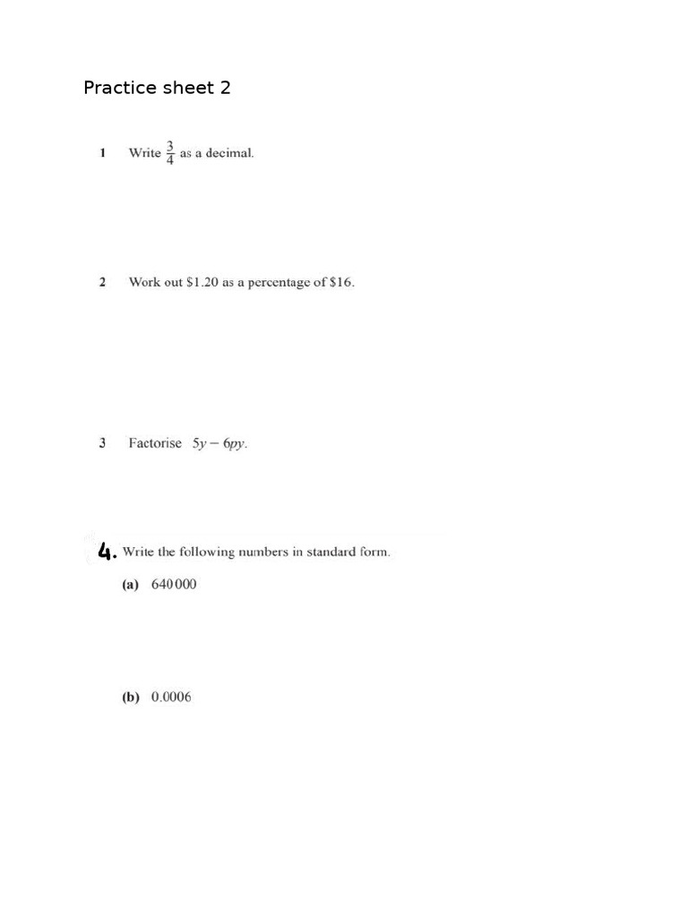 Y9 Practice Sheet 2 | PDF
