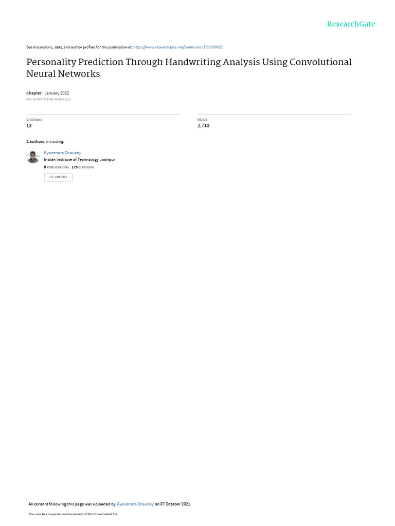 Personality Prediction Through Handwriting Analysis Using Convolutional ...