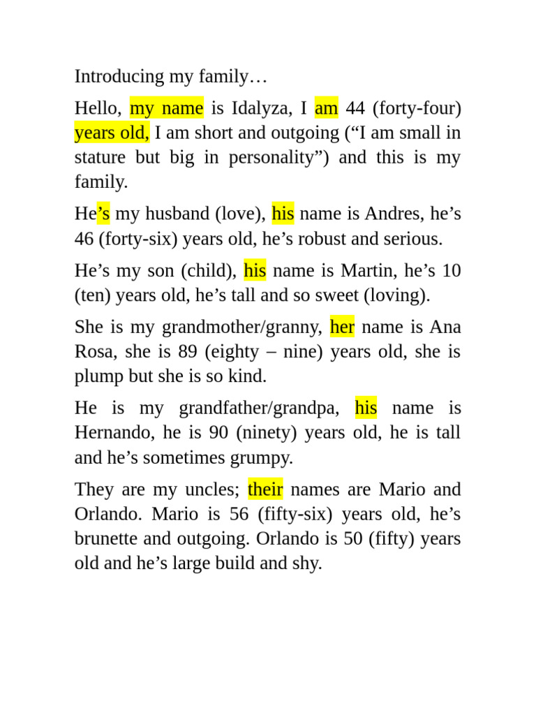 Introducing Your Family - Activity 1 | PDF