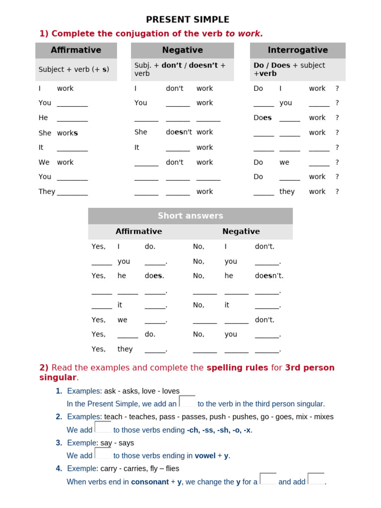 PRESENT SIMPLE - 1 | PDF | Grammatical Conjugation | Syntax