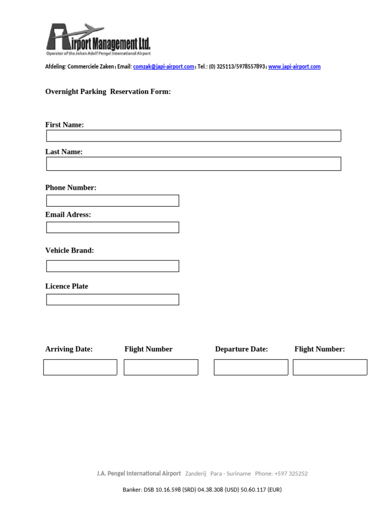 JAPI Airport Overnight Parking Form | PDF