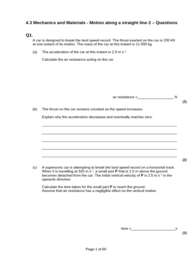 4.3 Mechanics and Materials Motion Along A Straight Line 2 Qs | PDF ...