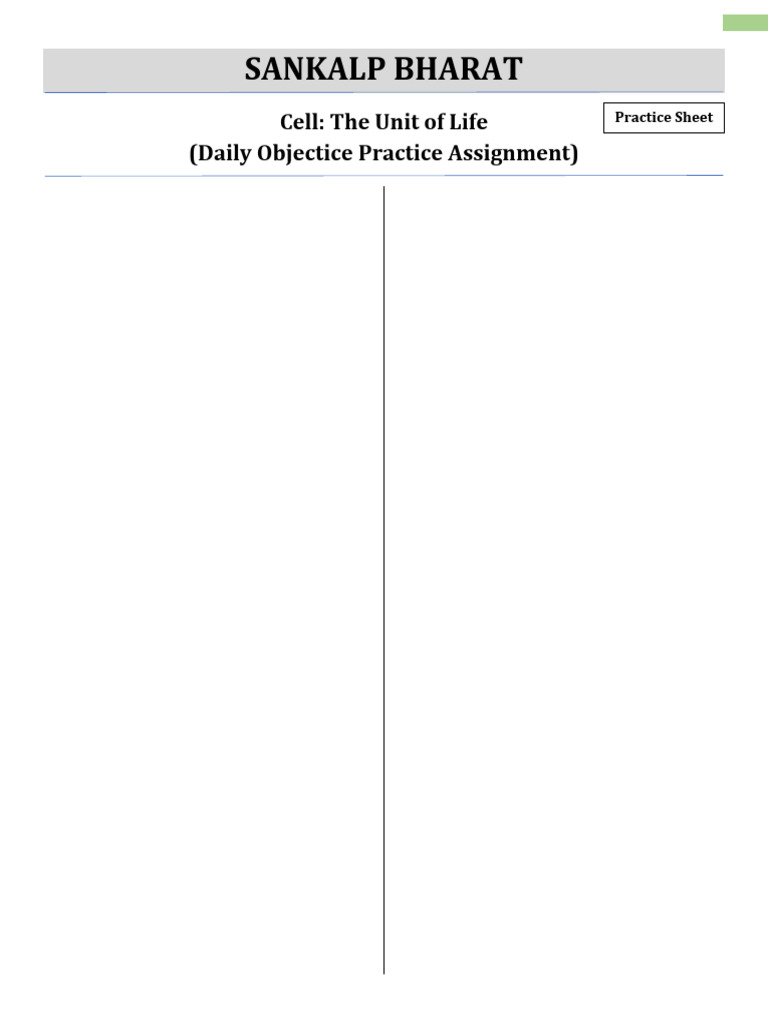 Practice Sheet (DOPA) - Cell The Unit of Life | PDF | Endoplasmic Reticulum | Cell (Biology)