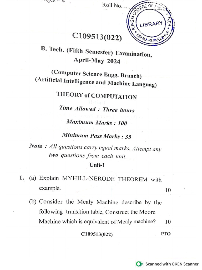 Theory Of Compution (1) | PDF