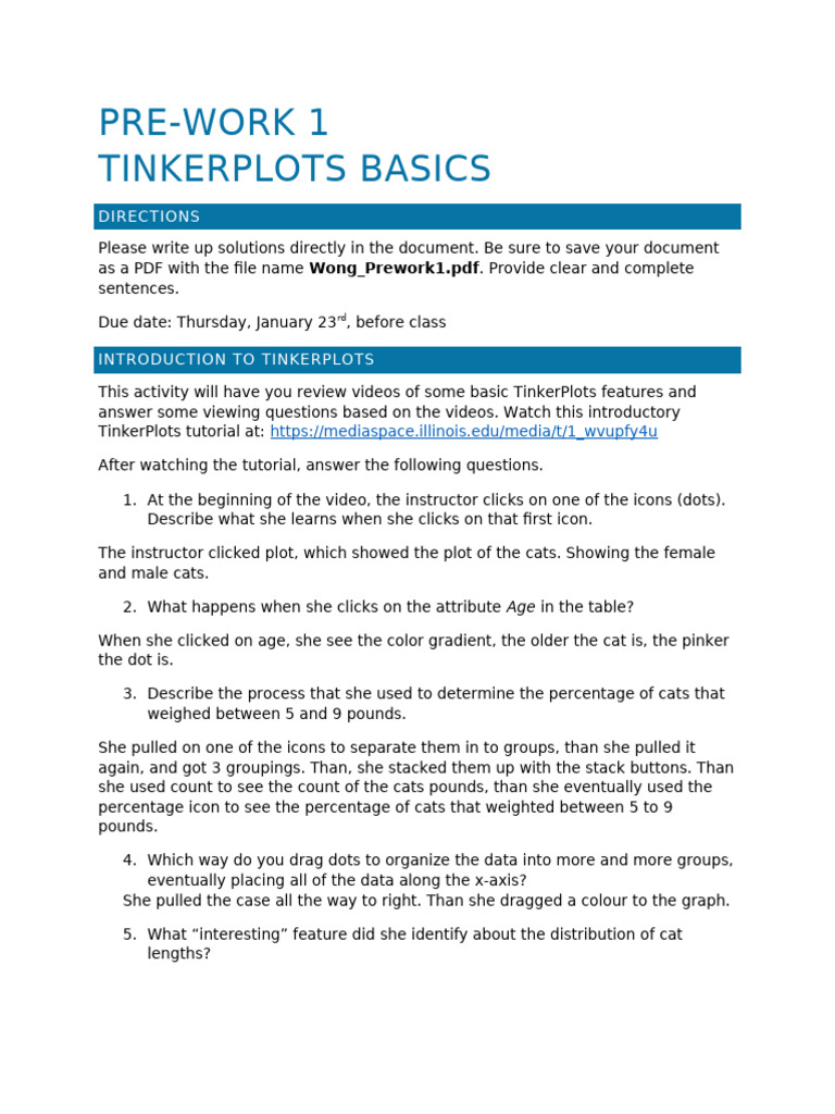 Pre-work 1 TinkerPlots Basics | PDF