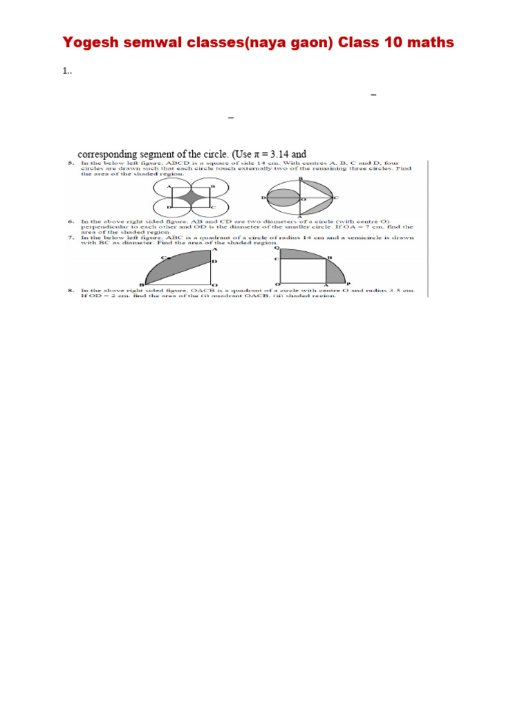 Class 10 Maths Assignment 2 | PDF | Circle | Mathematics