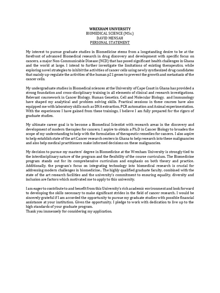 Personal Statement - Wrexham University | PDF | Cancer | Cancer Research