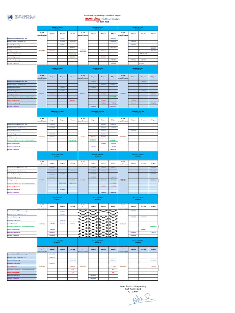 Incomplete Travel Students FOE-Final Exam Schedule - Fall 2024-2025 ...