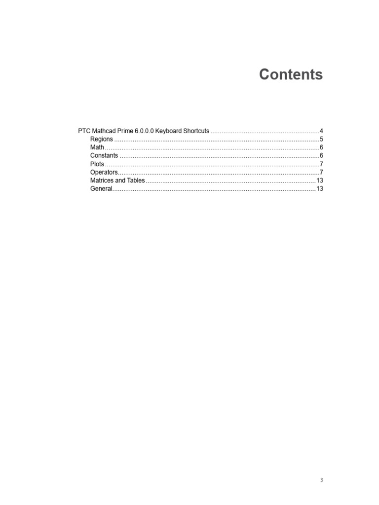 PTC Mathcad Prime 6.0 Keyboard Shortcuts - 3 | PDF