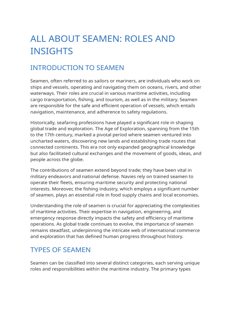 Seamen: Roles, Skills, and Training | PDF | Sailor | Professional ...