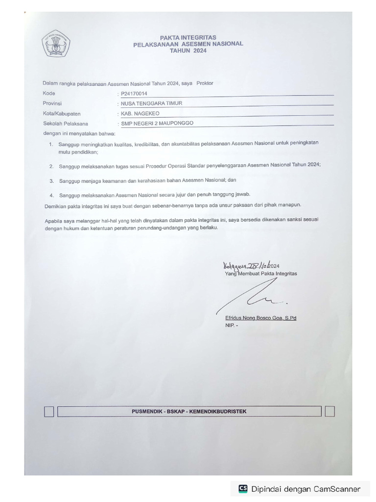 Pakta Integritas Proktor | PDF