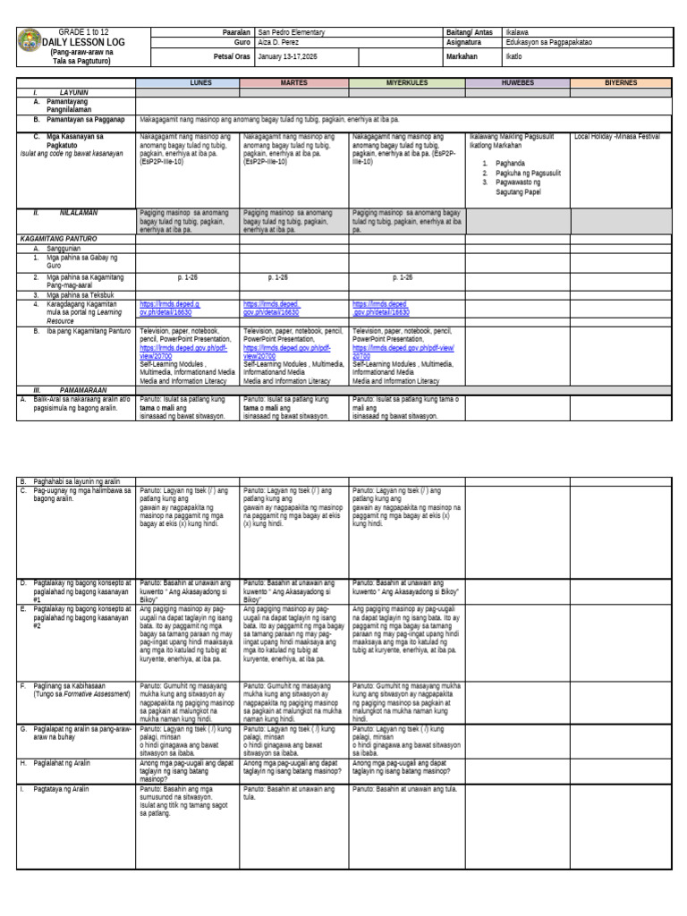 dll-ESP-week 5 Q3 JANUARY 13-17,2025 | PDF