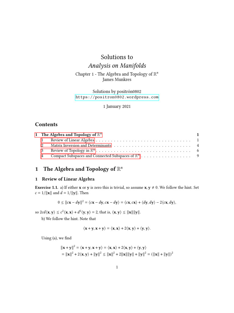 Solution To Analysis On Manifolds Chapter1 Munkres | PDF | Operator (Mathematics) | Matrix ...
