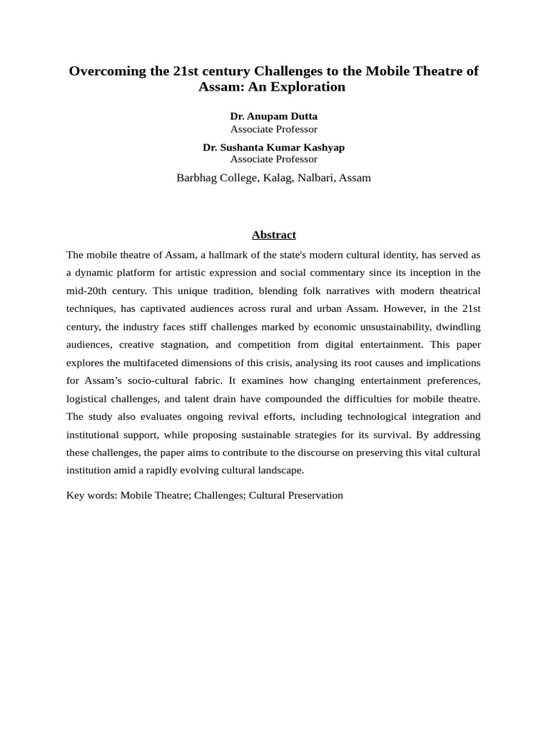 Overcoming The 21st Century Challenges To The Mobile Theatre of Assam | PDF