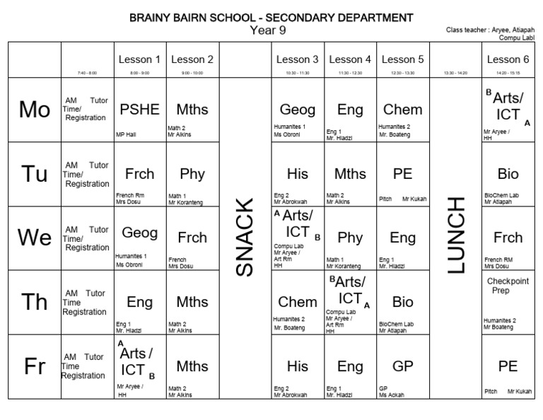 Provisional Timetable 2024-25-YEAR 9 | PDF