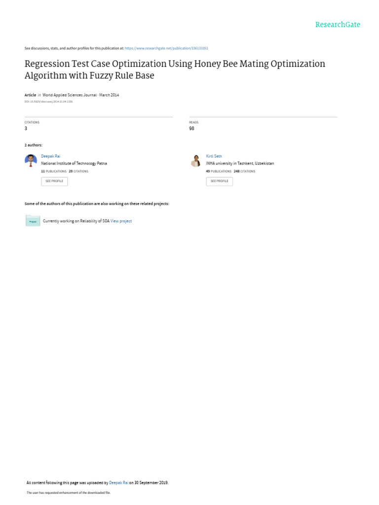 Honey Bee Algorithm for Test Optimization | PDF | Eusociality | Fuzzy Logic