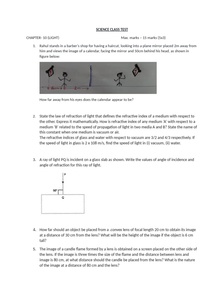 Light Refraction and Lens Test Questions | PDF