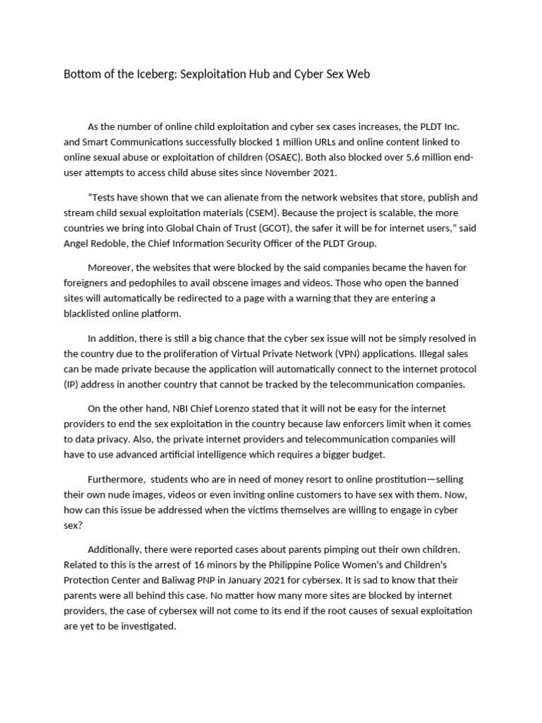 Sexploitation And Cyber Sex Pdf Internet Cyberspace