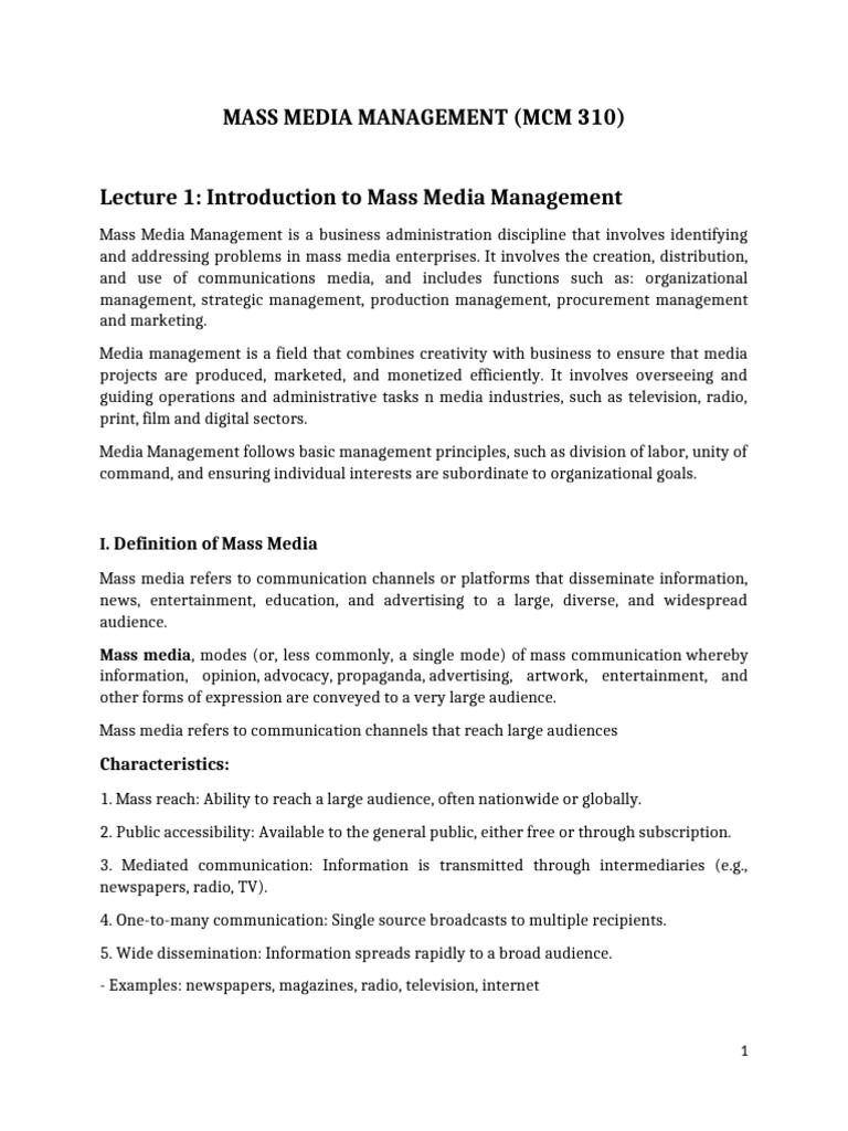 Mass Media Management Overview | PDF | Mass Media | Human Resources