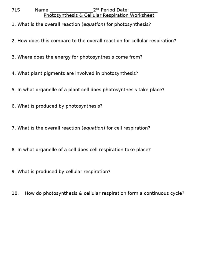 Photosynthesis Cellular Respiration | PDF | Photosynthesis | Cellular ...