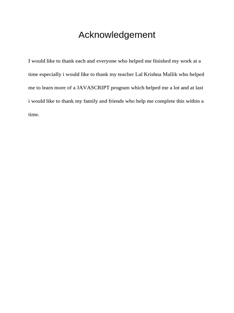 Acknowledgements For Javascript Project Pdf