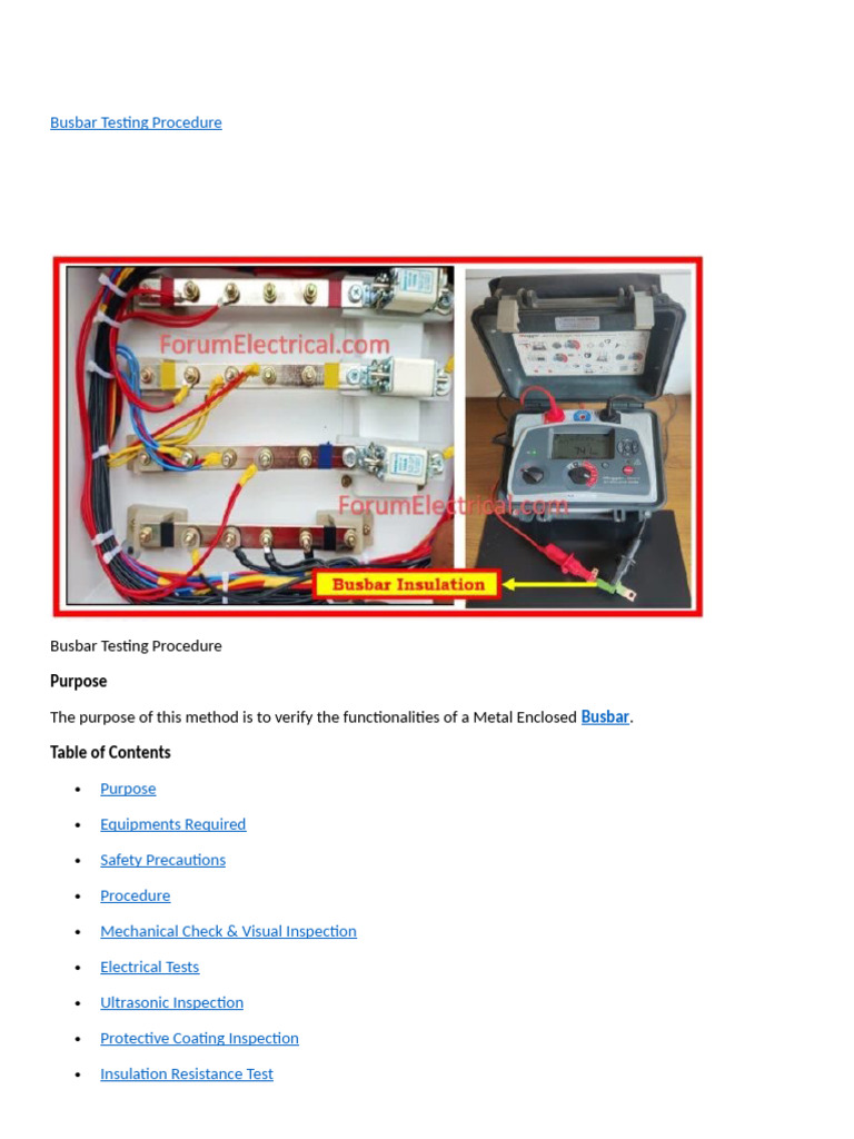 Busbar Testing Procedures Overview | PDF | Insulator (Electricity ...