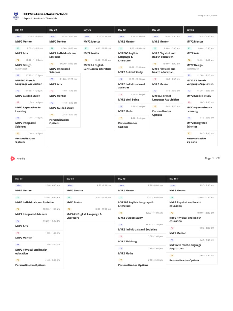 MYP2 Timetable | PDF