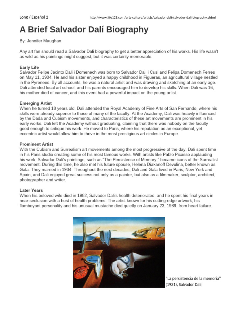 A Brief Salvador Dali Biography | PDF | Salvador Dalí | Movements