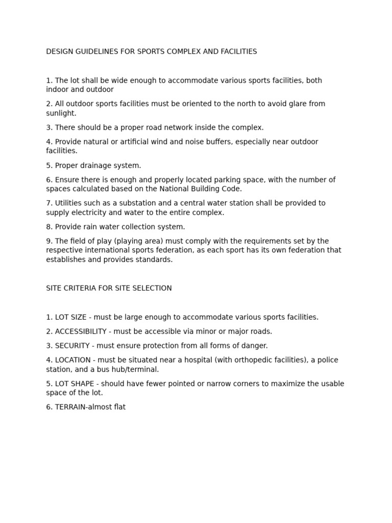 Sports Complex Design Guidelines | PDF