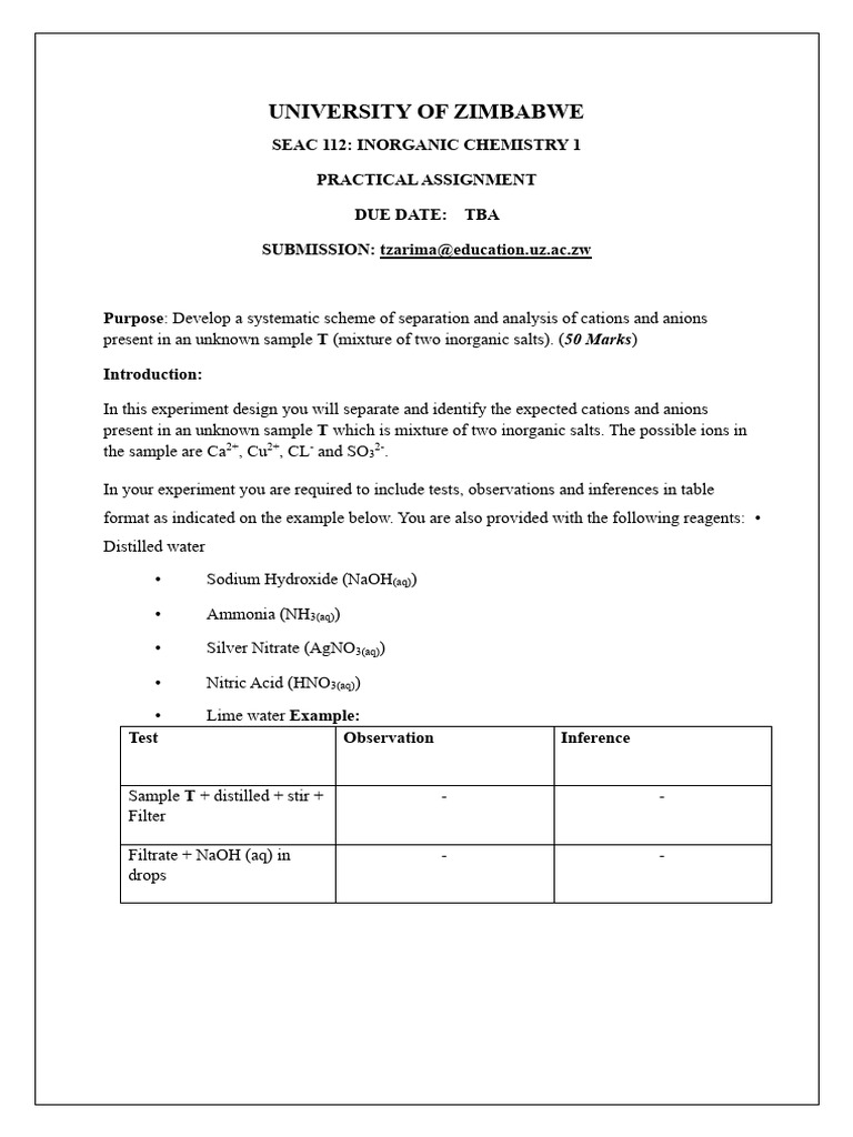 Inorganic Chemistry 112 Practical Assignment 2 | PDF