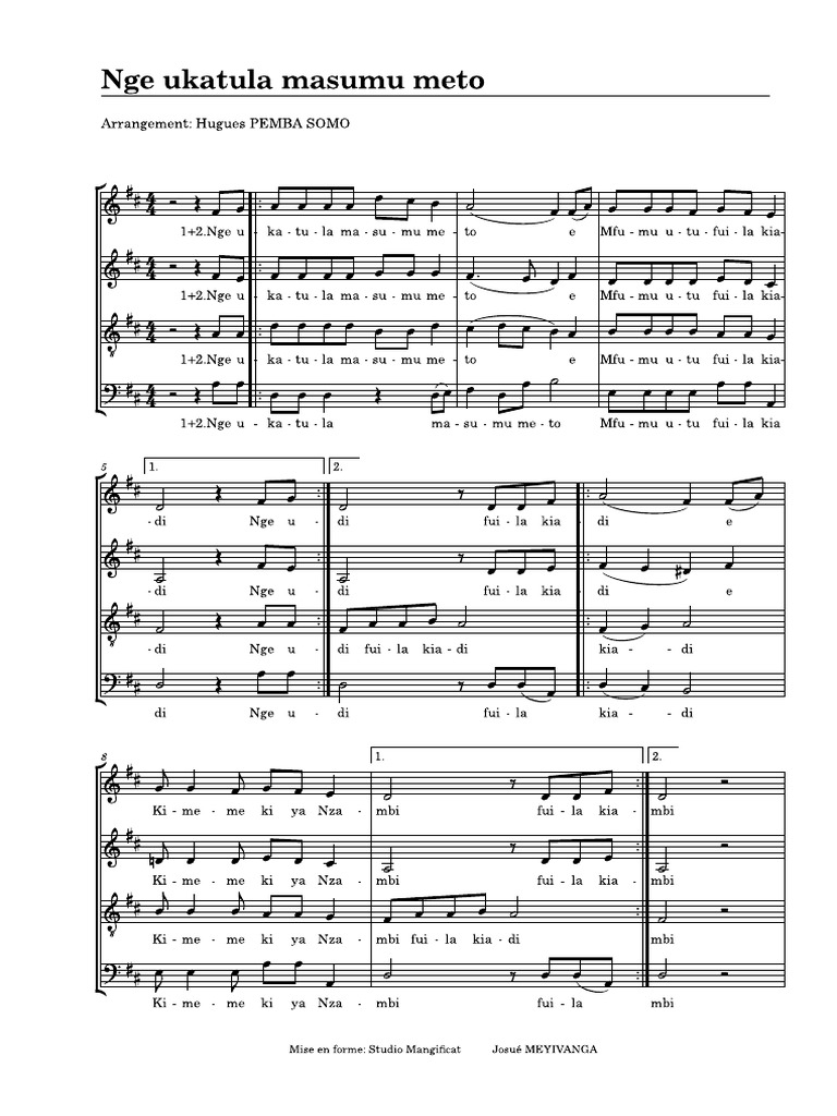 Nge Ukatula Masumu Meto - Arr - Hugues Pemba | PDF