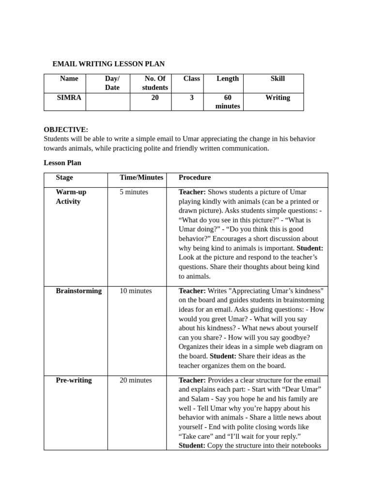 Email Writing Lesson Plan for Students | PDF | Brainstorming | Lesson Plan
