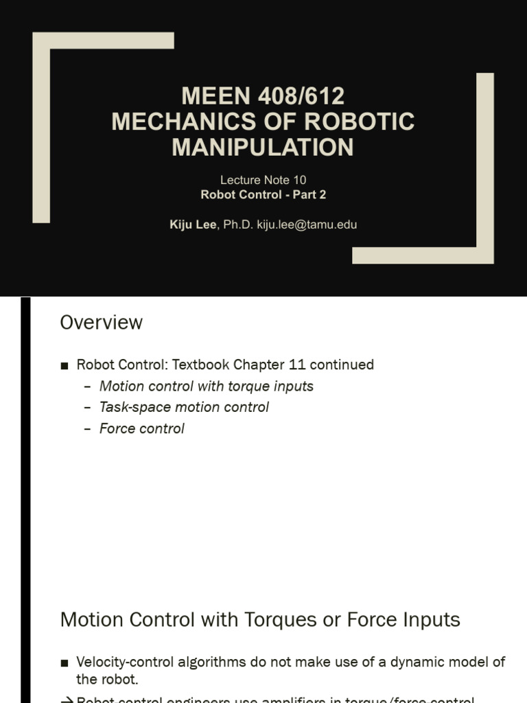 Lecture 10 - Robot Control Part 2-Annotated-1 | PDF | Matrix (Mathematics) | Force