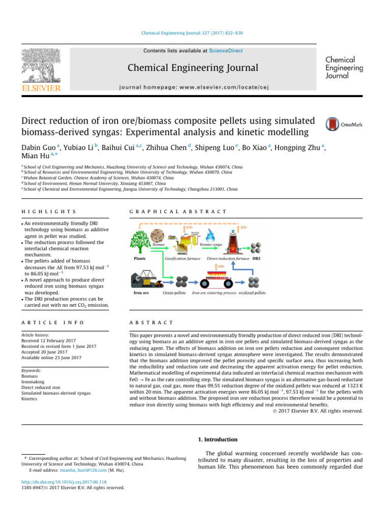 Direct Reduction of Iron Ore Biomass Composite Pellets Using Simulated ...