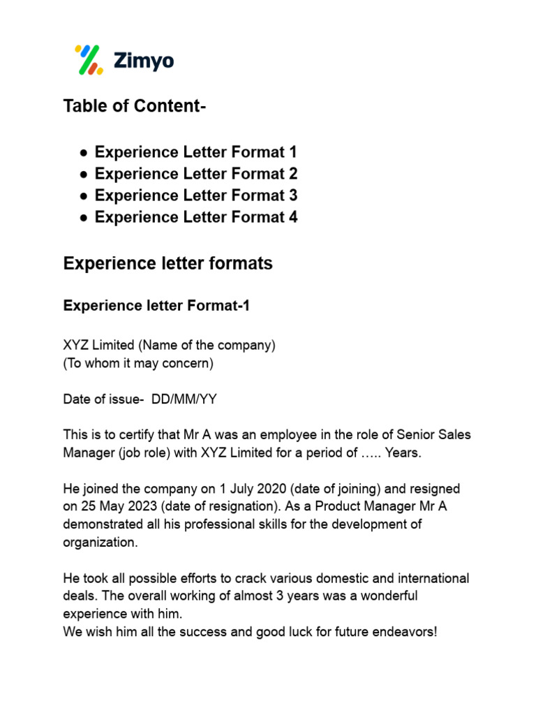 Experience Letter Email Template | PDF