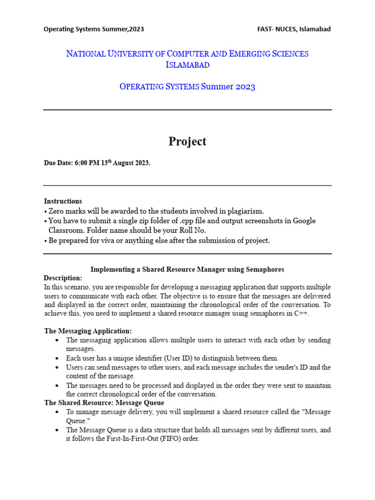 OS-Project Statement | PDF | Queue (Abstract Data Type) | Computer Science